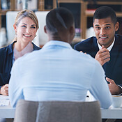 Business interview in a corporate office with an ambitious employee ...