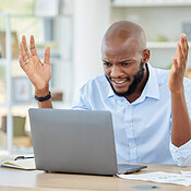 Stressed, upset and frustrated black businessman on a work conference ...