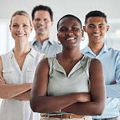 Diversity, team and teamwork success of business workers together proud ...