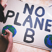 Environment, cardboard and poster for protest for climate change ...