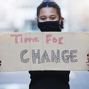 Woman poster of climate change, environment support and to stop global ...
