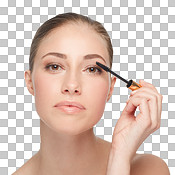 Makeup, beauty and mascara on the face of a woman, happy with cosmetic ...