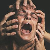 Anxiety, mental health and schizophrenia bipolar woman crying, pain and ...