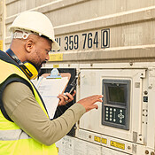 Logistics, supply chain and security with a man shipping professional ...