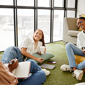 Writing, studying and collaboration student friends in university ...