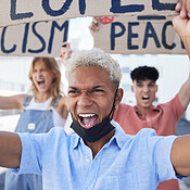 A youth protest for peace, freedom and people support the demand for ...
