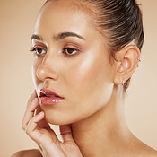 Beauty, natural and makeup girl thinking with healthy, glowing and ...