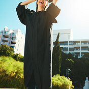 Graduation, celebration and a woman student scream for education ...