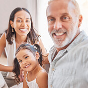 Selfie, family and generations with love and smile in portrait with ...