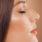 Woman, skincare beauty and face profile in studio for cosmetics makeup ...