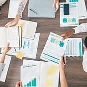 Collaboration, documents and financial with a business team working ...