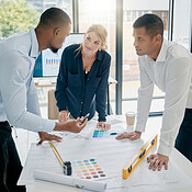 Planning collaboration, swatch and interior design team work on ...