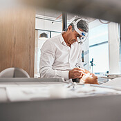 Eye check, vision repair surgery and doctor working on healthcare ...