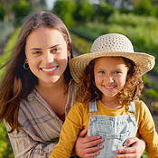 Agriculture, farming and farmer, woman and girl happy, fresh vegetable ...