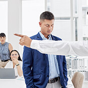 Fired, fight and angry boss is frustrated with employee and upset ...