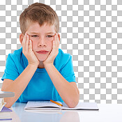 A student boy with a sad and frustrated expression struggles with ...