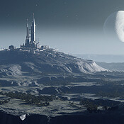 Moon, buildings and futuristic infrastructure in space for science ...