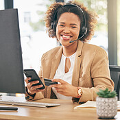 Call center agent, portrait and woman with credit card for ...