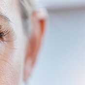 Closeup, woman and eye with health for vision, looking and contact lens ...