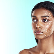 Makeup, change and facial recognition with woman, beauty and skincare ...