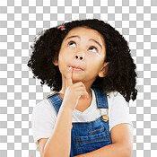 Thinking, green screen and a child with a decision isolated on a studio ...