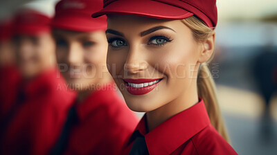 Group of smiling stewardess cabin crew. Friendly service travel concept ...