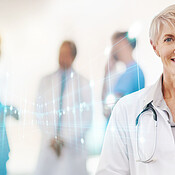 Senior woman, doctor and digital transformation in portrait, healthcare ...