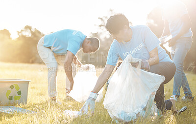 Nature recycling, community service volunteer and woman cleaning ...