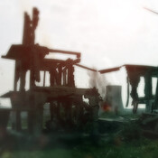 Military, warzone and apocalypse with helicopter on battlefield for ...