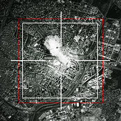 Satellite, launch and target of missile in city for war, international ...