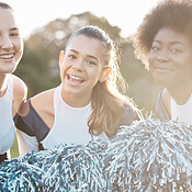 Cheerleader, sports and portrait of women for performance, dance and ...