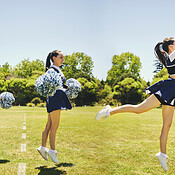 Cheerleader captain, dancing and practice routine on american football ...