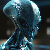 Alien attack or abduction or in a UFO space ship, visitor or scary ...