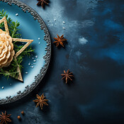 Top view of traditional jewish food in shape of star of David on blue ...