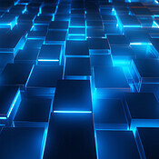 Background abstract blue technology box floor cyberspace with glowing ...