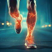 Joint pain or injury while running. Xray of training athlete with sport ...