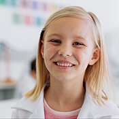 Science, school and portrait of girl in classroom for chemistry lesson ...