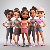 Studio portrait of 3d cartoon characters. Happy cgi people on clear ...