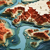 Abstract topographic map landscape. Paper cutout style of mountain and ...