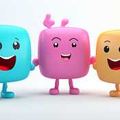 Group of 3d cartoon notification characters. Review and rating chat ...