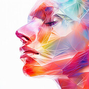 Poly, abstract, digital woman face on a white background for design, 3D ...
