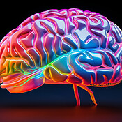 Human, brain and neural network on a black background for science ...