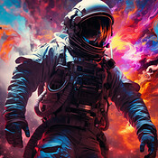 Psychedelic spaceman, cosmic and mind-bending. Vibrant, trippy and space-inspired design for art ...