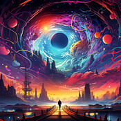 Psychedelic spaceman, cosmic and mind-bending. Vibrant, trippy and space-inspired design for art ...