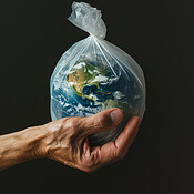 Globe, earth and garbage bag mockup for environment, climate change and ...
