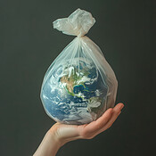 Globe, earth and garbage bag mockup for environment, climate change and ...