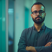 Man, entrepreneur and business portrait in an office for management ...