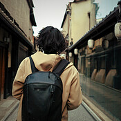 Travel, man and backpack in Japan with vacation, adventure and holiday ...