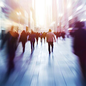 Abstract, walking and sunset with silhouette effect of workers walking ...