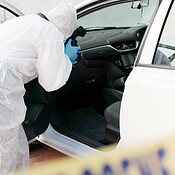 Forensic, investigation and photographer for evidence in crime scene ...